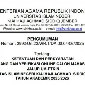 PENGUMUMAN DAFTAR ULANG DAN VERIFIKASI ONLINE JALUR UM-PTKIN TAHUN AKADEMIK 2025/2026 ...